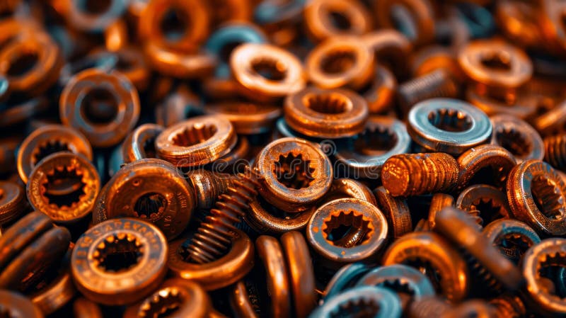 Pile of Metal Bolts and Washers Close-Up Stock Illustration ...