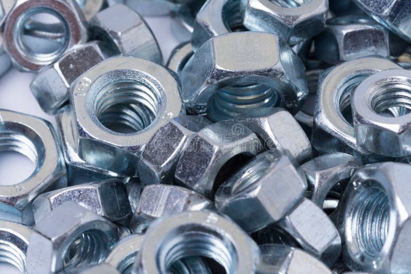 Pile of Metal Grey Nuts in Macro Close Up Image Stock Photo - Image of ...