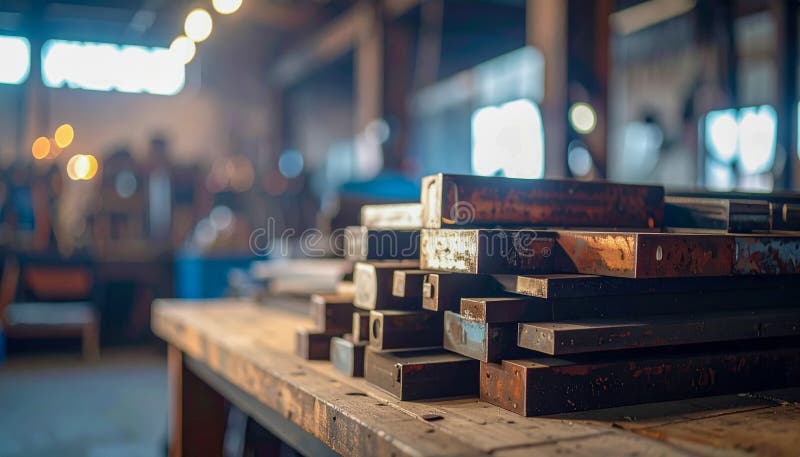 A Pile of Metal Pieces on a Table in a Workshop Stock Illustration ...