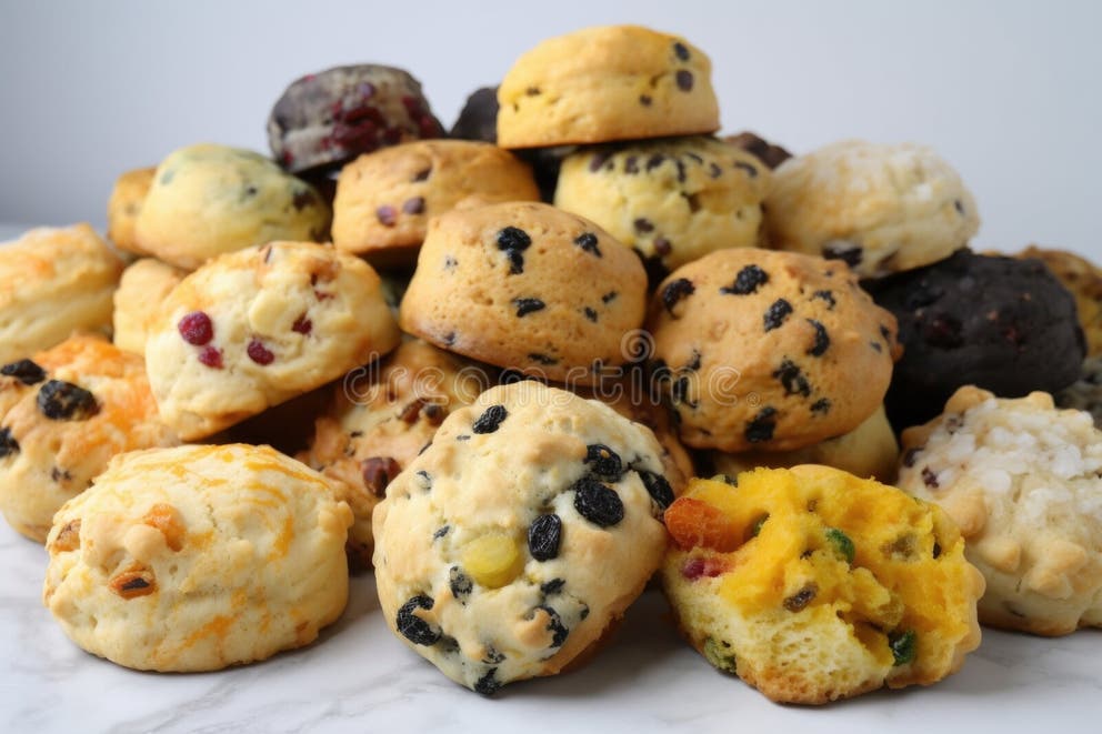 Pile of Mini Scones, Each with a Different Flavor and Color Stock ...