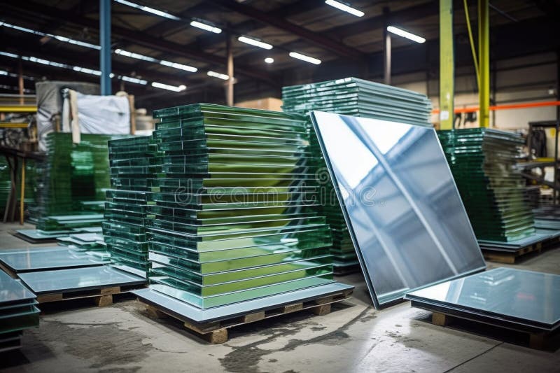 Pile of Mirror Panels Stored in a Factory Warehouse Stock Photo - Image ...