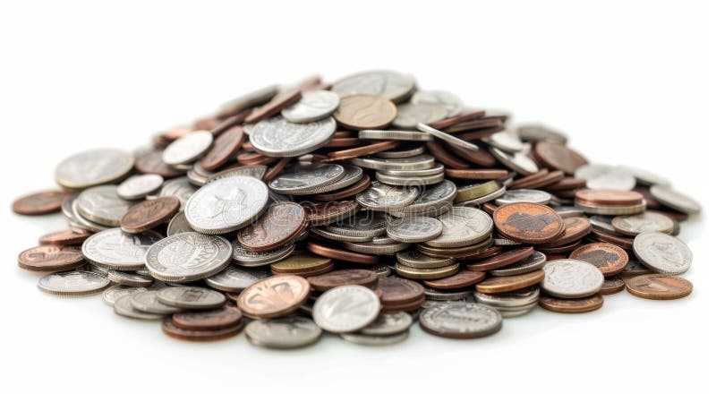Pile of Mixed Currency Coins on White Background, Generative AI Stock ...
