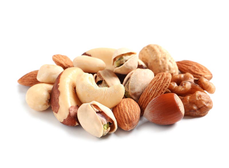 Pile of Mixed Organic Nuts on White Stock Image - Image of almond ...