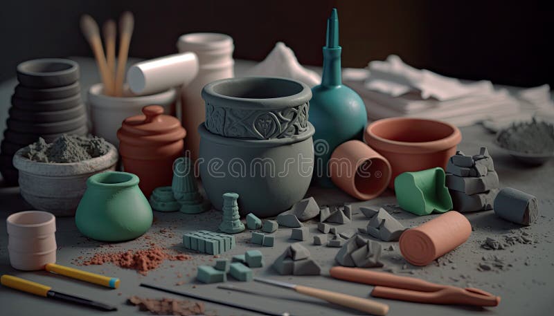 A Pile of Modeling Clay and Modeling Tools on a Table. Generative AI ...