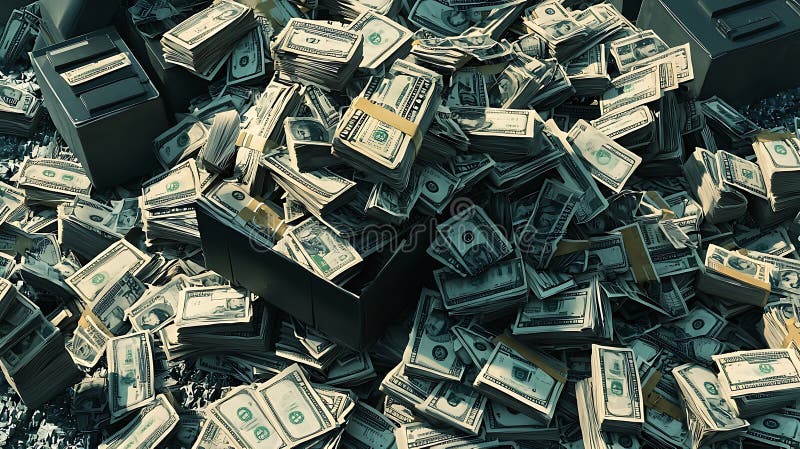 A Pile of Money is on the Ground, with a Box of Money in the Middle ...