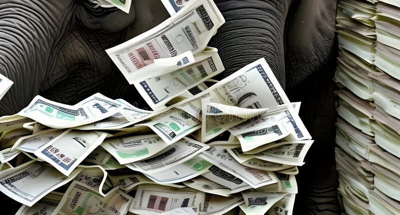 Stack of Money Balancing on Elephants Trunk. Generative AI. Stock Photo ...