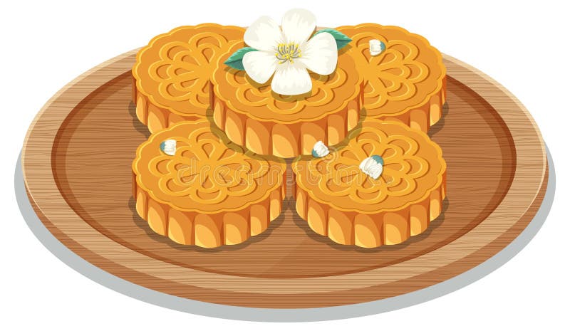 Pile of Mooncakes on Wooden Plate Stock Vector - Illustration of blank ...