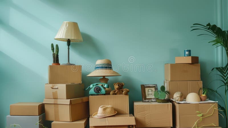 Pile of Moving Boxes. AI Generated Stock Image - Image of retro ...