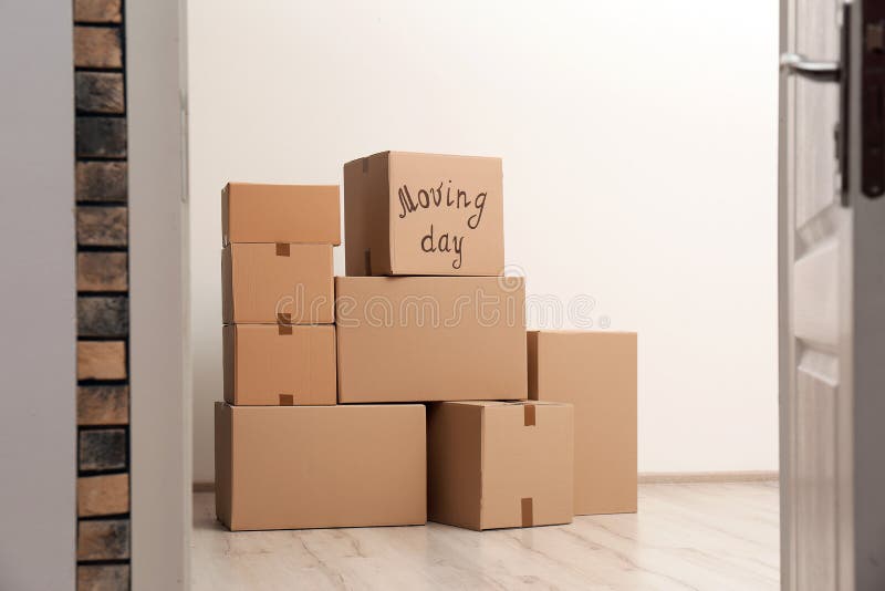 Pile of moving boxes stock image. Image of packaging - 125482237