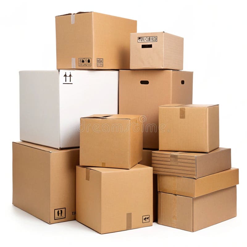 Pile of Moving Boxes Isolated on White Background Stock Illustration ...