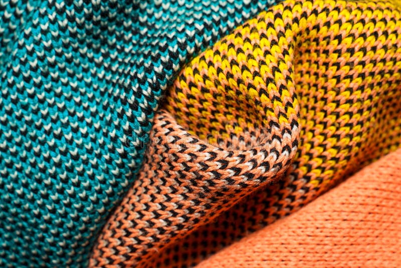 A Pile of Multi-colored Knitted Fabrics Stock Photo - Image of pattern ...