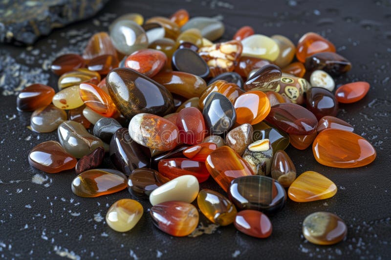 Pile of Multicolored Amber Stones on a Dark Surface Stock Photo - Image ...