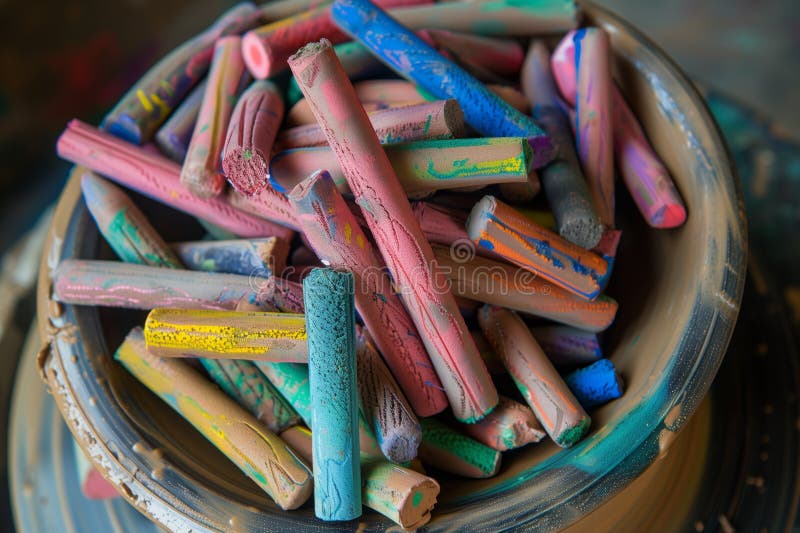 Pile of Multicolored Chalk Sticks on a Potters Wheel Stock Photo ...