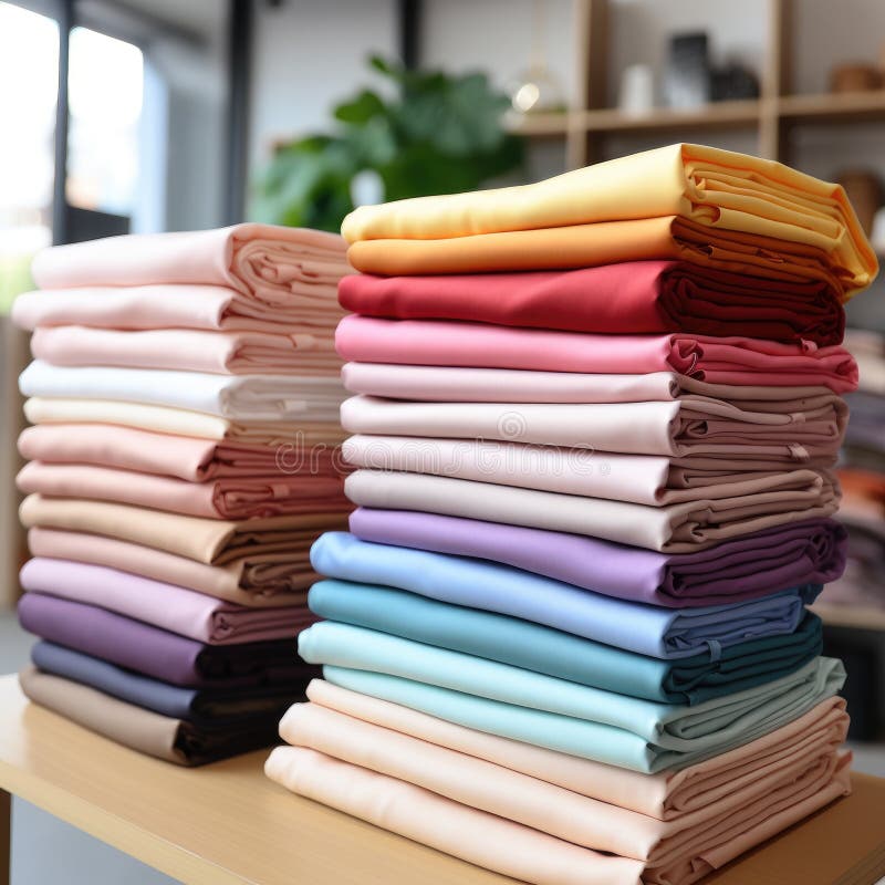 Pile of Multicolored Different Cotton Fabrics. Stock Image - Image of ...