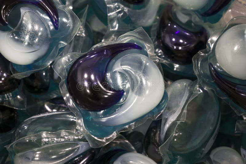 Pile of Multiple Washing Pod Capsules Stock Image - Image of fluid ...