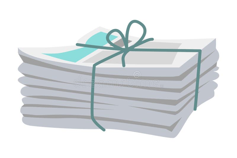 Pile of Newspapers Bound with String on White Stock Vector ...
