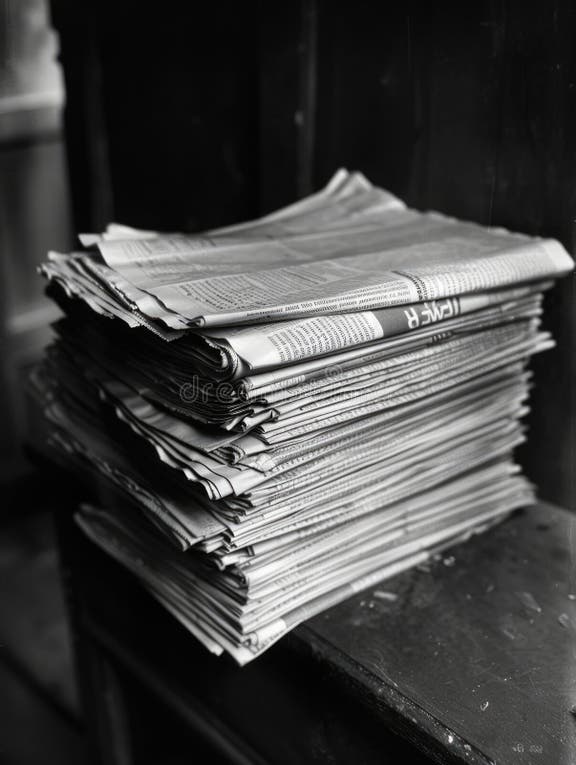 Newspaper Stack on Wooden Table Stock Photo - Image of research, news ...