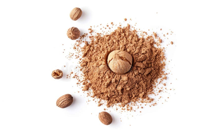 A Pile of Nuts and Powder on a White Surface. Ideal for Food or Cooking ...