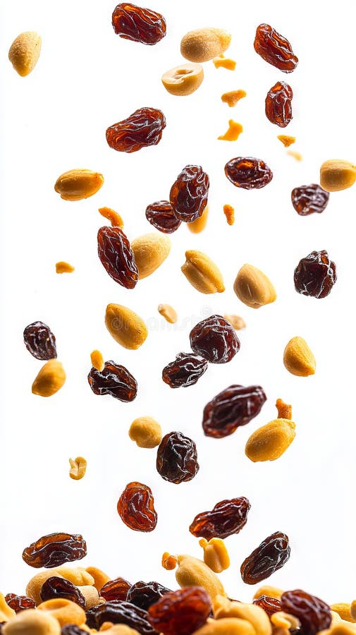 A Pile of Nuts and Raisins Falling into the Air Stock Photo - Image of ...