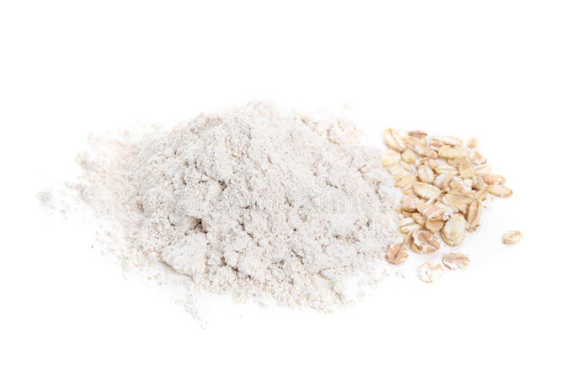 Pile of Oatmeal Flour and Flakes Isolated on White Stock Image - Image ...