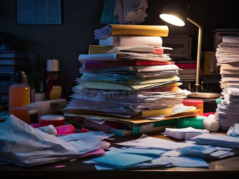 A Pile of Office Papers and Documents in the Office Interior. Routine ...