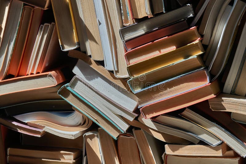 Wall of books piled up stock image. Image of study, messy - 231825369