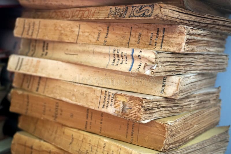 A Pile of Old Books from the Side Stock Photo - Image of textbook ...