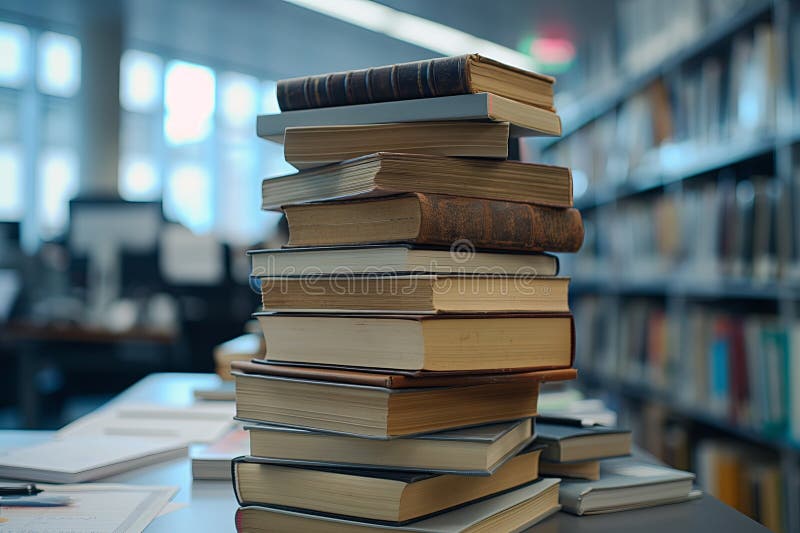 Pile of Old Books on a Wooden Table in a Library. Stock Image - Image ...