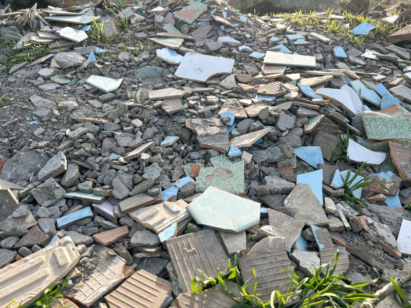 A Pile of Old Broken Blue Tiles Stock Photo - Image of concrete, tile ...