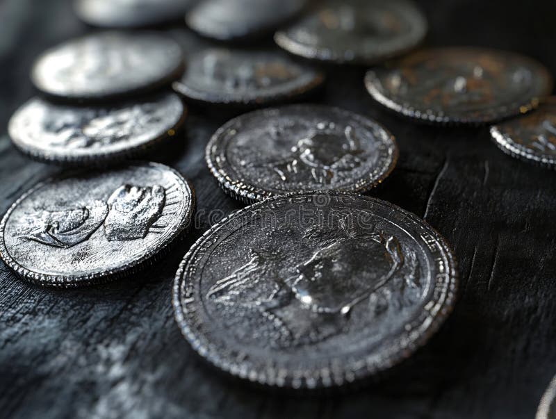 A Pile of Old Coins Sitting on Top of a Table Stock Photo - Image of ...