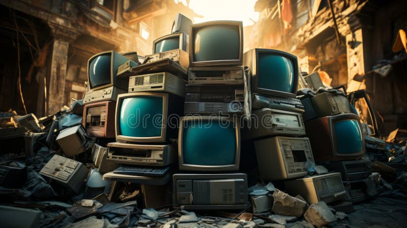 A Pile of Old Computers and Broken Tvs. Generative AI. Stock ...