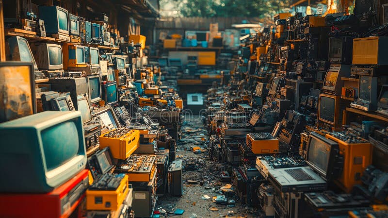 Pile of Old Computers Discarded in an E-waste Scrapyard. Highlights ...