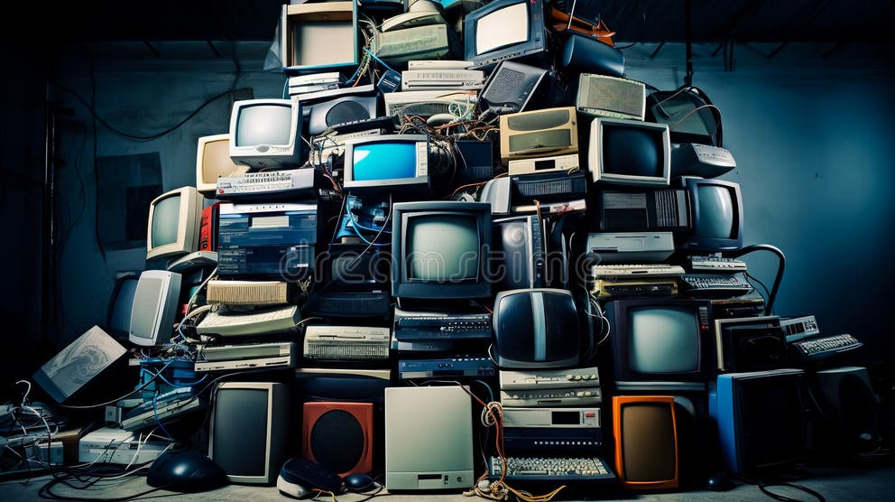 Pile of Old Computers and Televisions Stacked on Top of Each Other ...