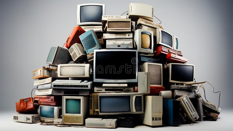 Pile of Old Computers and Televisions Stacked on Top of Each Other ...