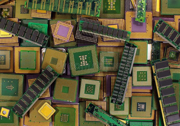 Pile of Old CPU Chips, Obsolete Computer Processors and Memory Modules ...