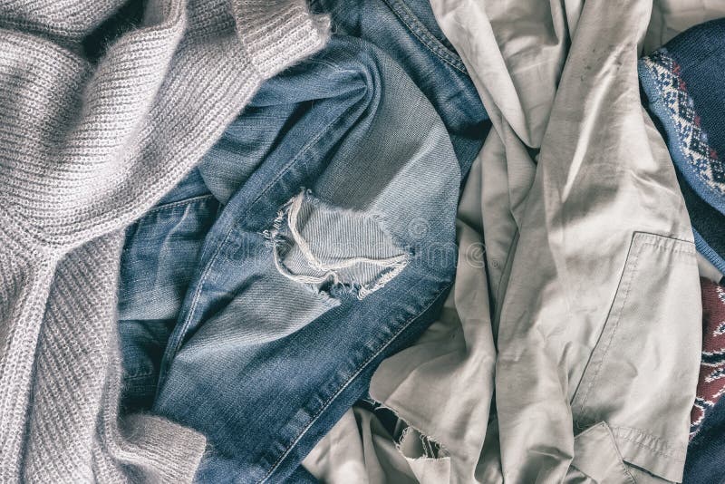 Pile of Old Dirty Clothes. Recyclable Textile Concept Stock Photo ...