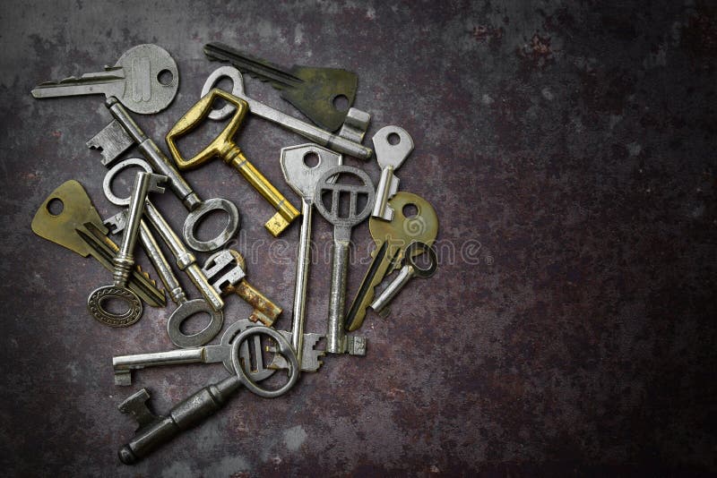 Pile of Old Keys on a Rustic Background Stock Image - Image of brass ...