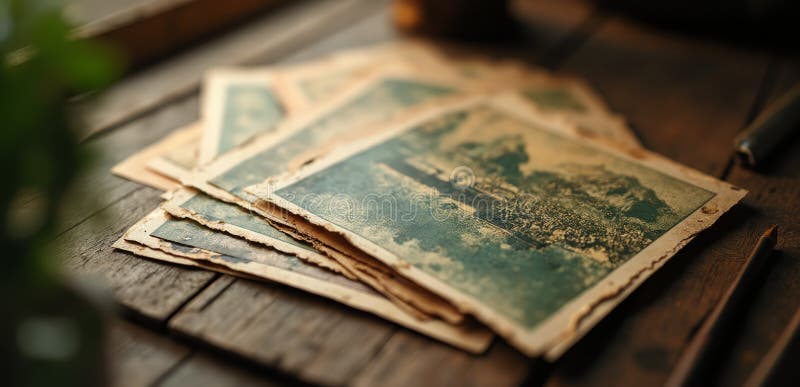 A Pile of Old Photos Sitting on Top of a Wooden Table Stock Image ...