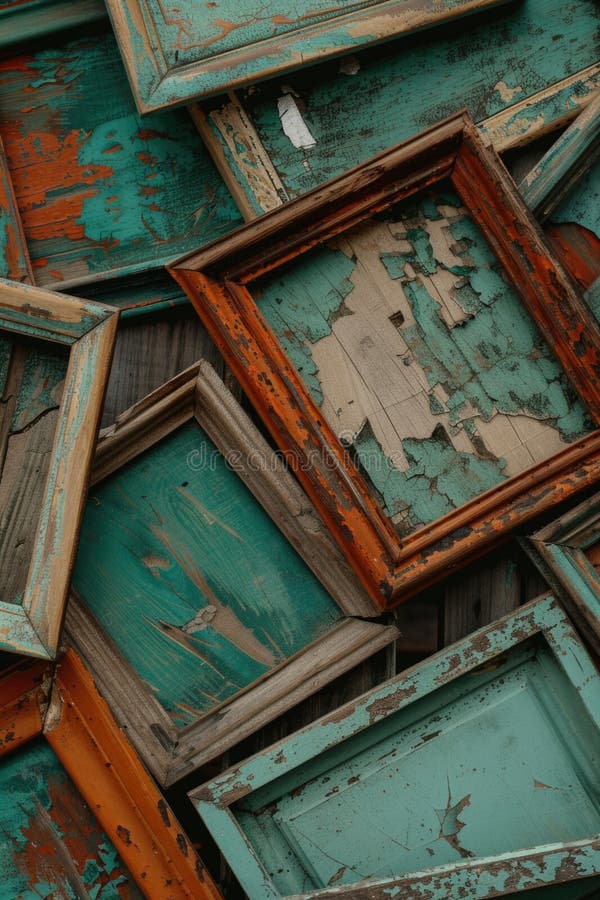 A Pile of Old Picture Frames on a Wooden Floor. Suitable for Interior ...