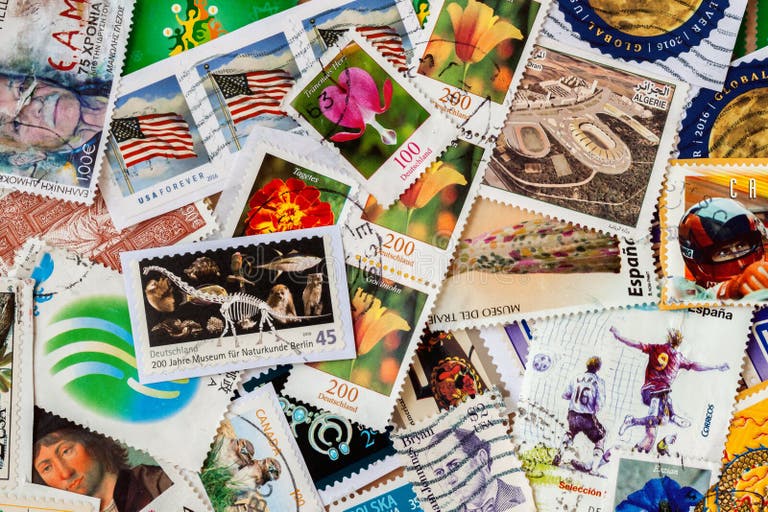 Pile of Old Random Used Postage Printed Stamps from Various Countries ...