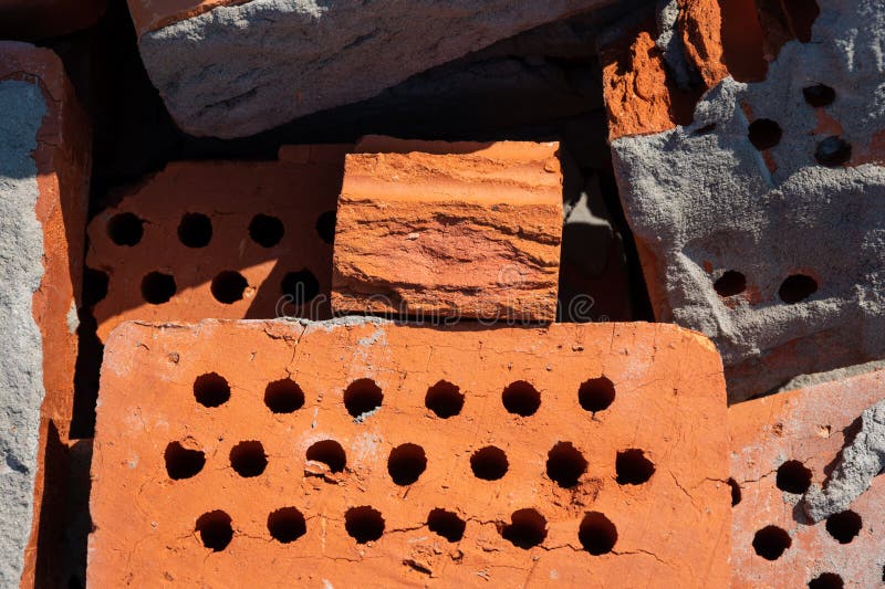 A Pile of Old Red Bricks with the Remains of Dried Mortar. Building ...