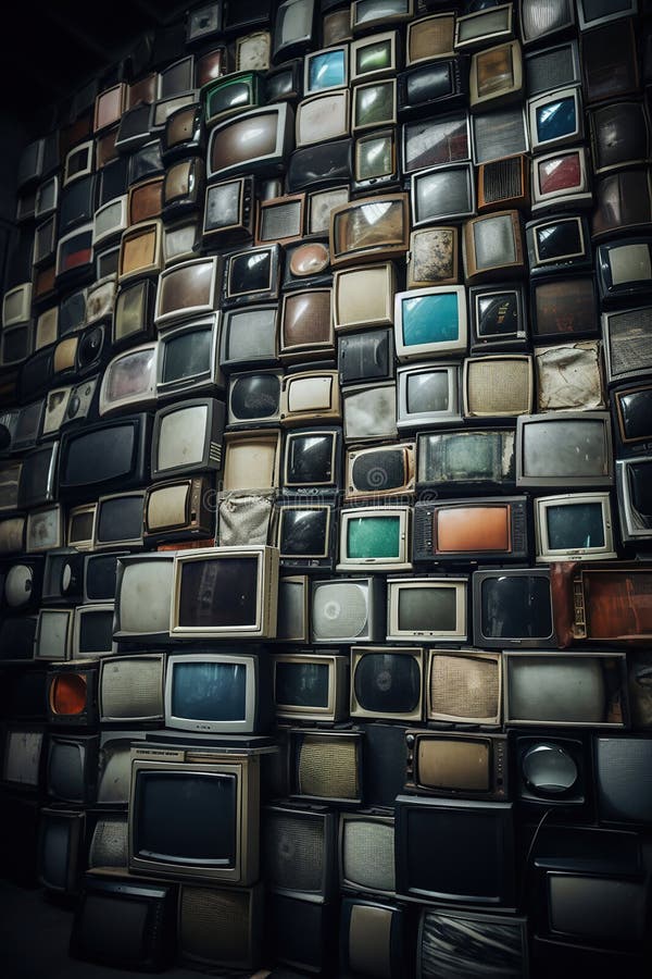 Pile Old Retro Television Vintage Filter Effect Style in the Room ...
