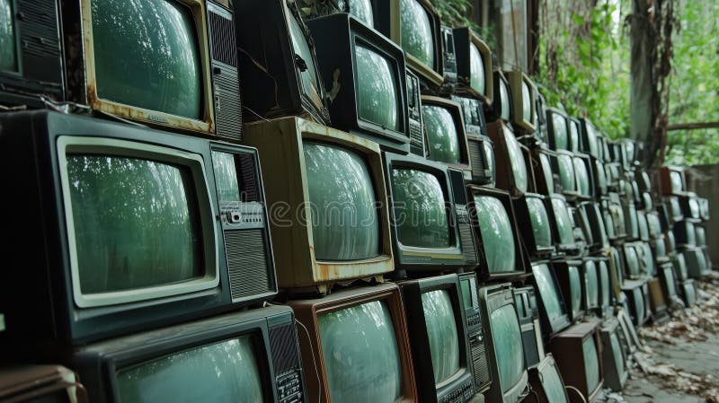 A pile of old retro TVs stock image. Image of memories - 358367347