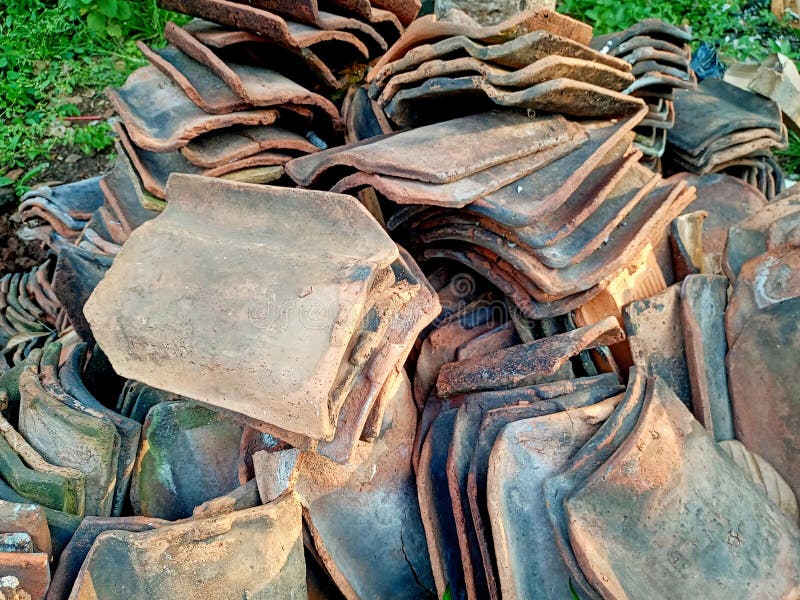 Pile of Old, Rusty, Broken Clay Roof Tiles Stock Photo - Image of wood ...