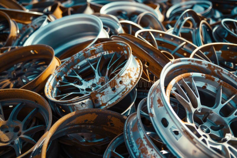 A Pile of Old Rusty Car Rims and Wheels Stock Image - Image of prop ...