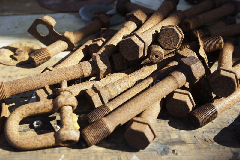 Pile of Old Rusty Nuts and Bolts Stock Photo - Image of parts, recycled ...