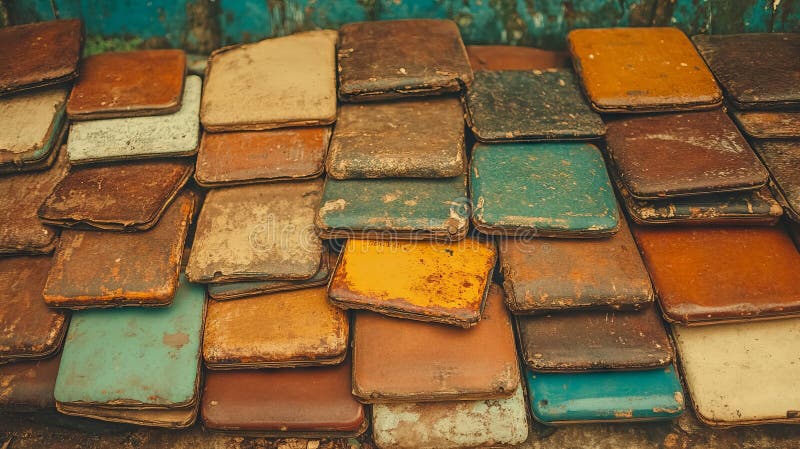A Pile of Old Rusty Tiles Stacked on Top of Each Other Stock Image ...