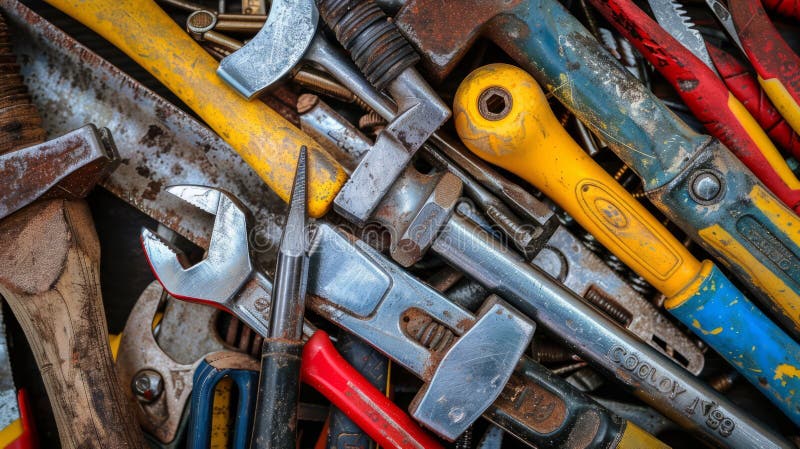 A pile of old rusty tools stock illustration. Illustration of knife ...