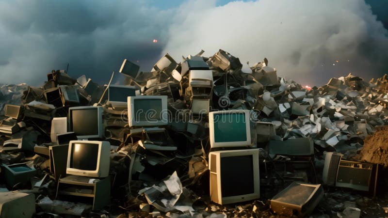A Pile of Old TVs is Seen Atop a Pile of Rubble, Creating a Visual ...