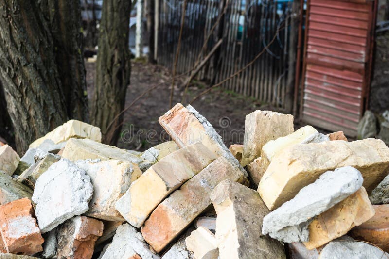 A Pile of Old Bricks Near the Plot Stock Image - Image of concrete ...